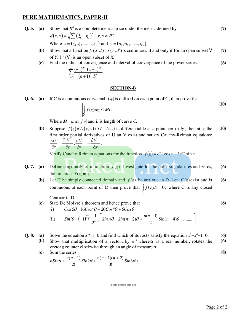 CSS Past Paper 2012 - Pure Mathematics - II