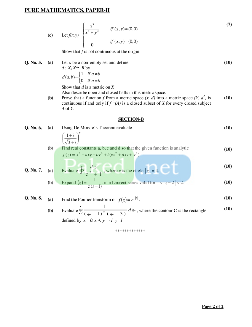 CSS Past Paper 2014 - Pure Mathematics-II